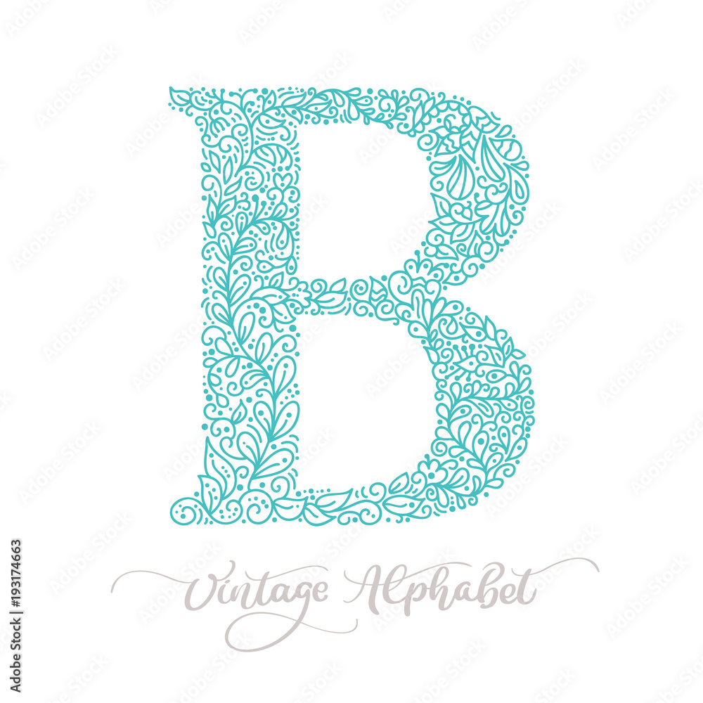 Hand drawn B letter calligraphy vintage logo design template. Vector ...