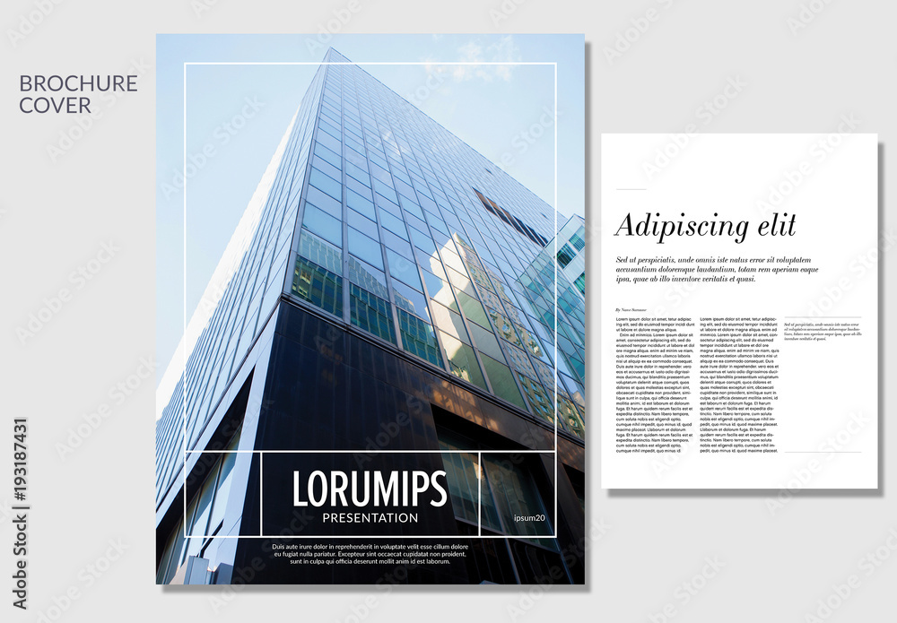 Brochure Layout with White Line Elements Stock Template | Adobe Stock