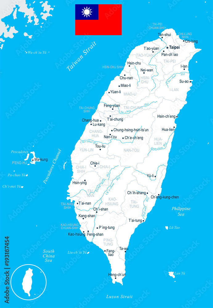 Taiwan, Map - Detailed Vector Illustration Stock Vector | Adobe Stock