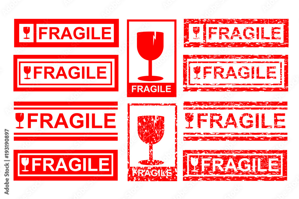 Set of Rubber Stamp Effect, Fragile, Isolated on White Stock Photo ...