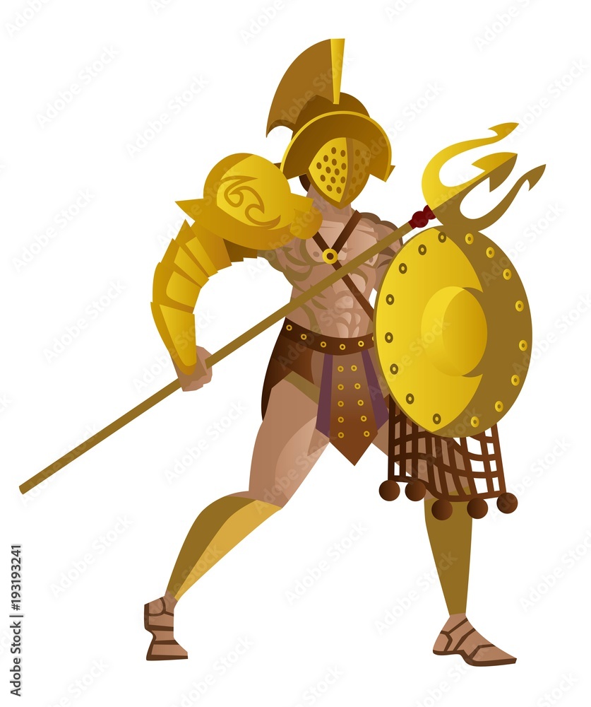 strong gladiator with trident and net Stock Vector | Adobe Stock