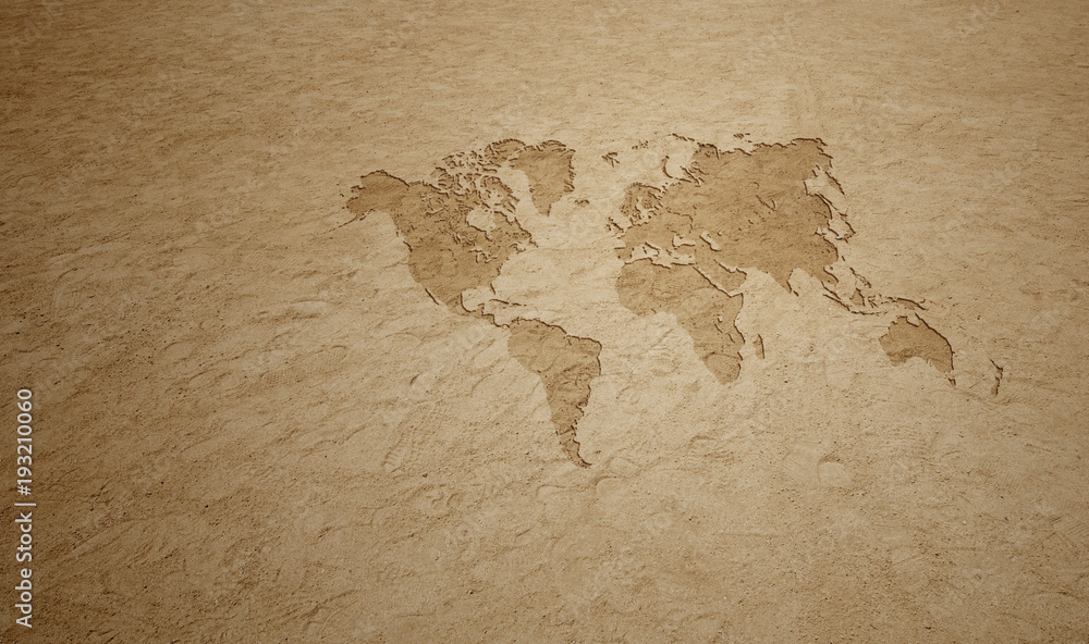 World Map on Sand Beach Stock Photo | Adobe Stock