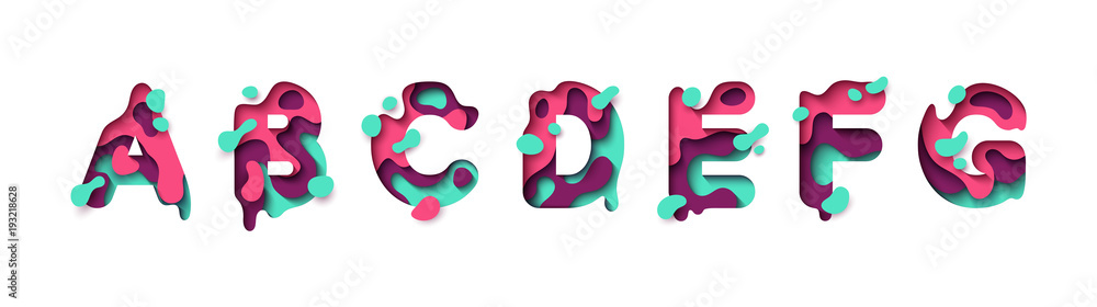 Paper cut letter A, B, C, D, E, F, G. Design 3d sign isolated on white ...