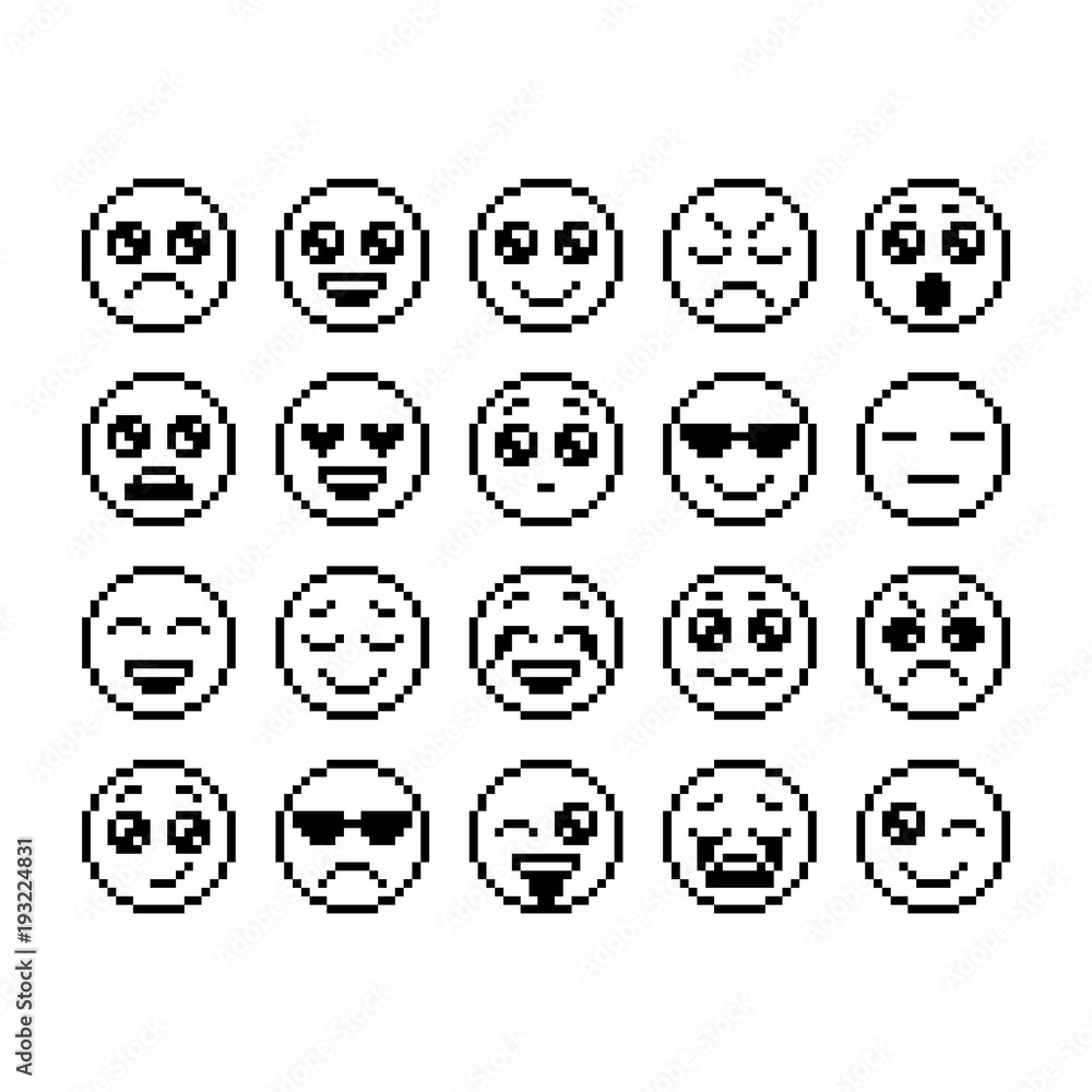 Set of emoticons, pixel emoji. Characters isolated. Vector Stock Vector ...
