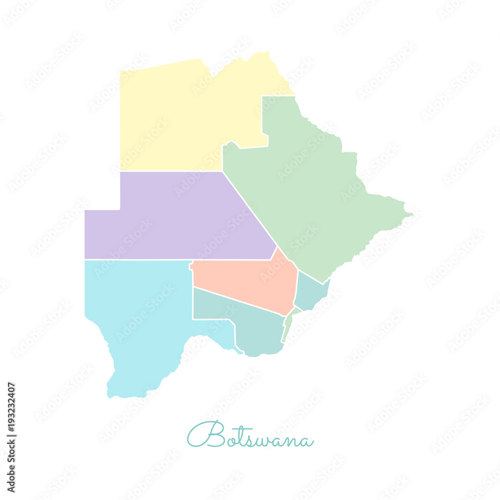 Botswana region map: colorful with white outline. Detailed map of ...