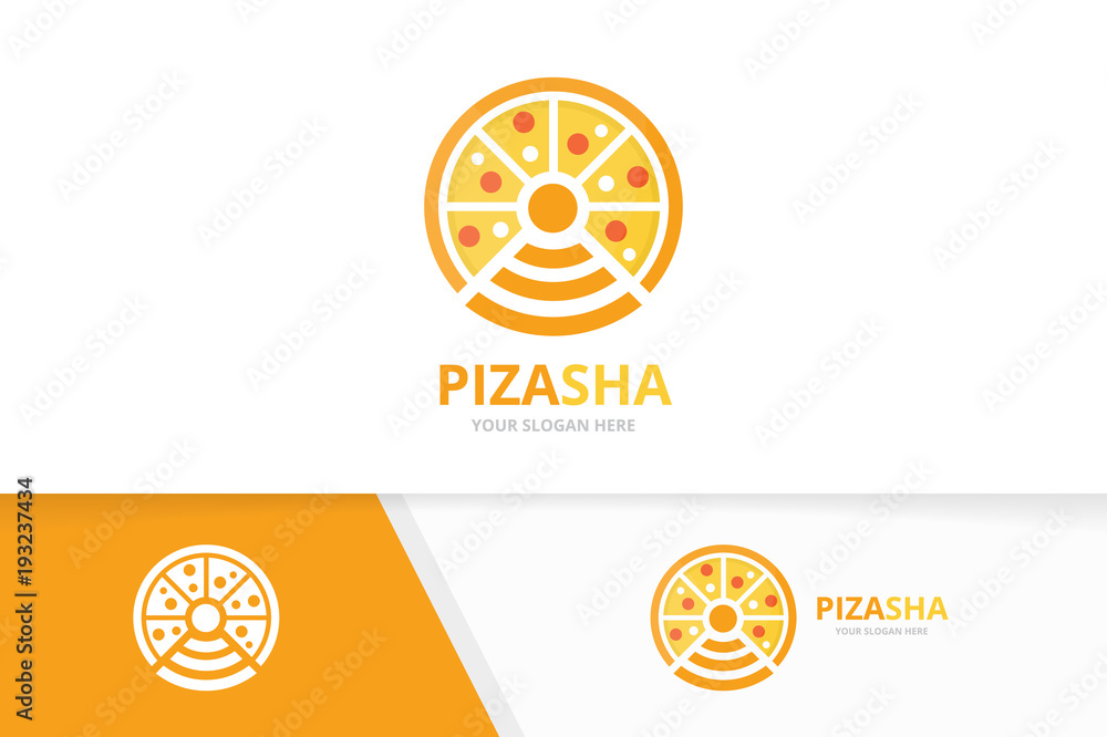 Vector pizza and wifi logo combination. Food and signal symbol or icon ...