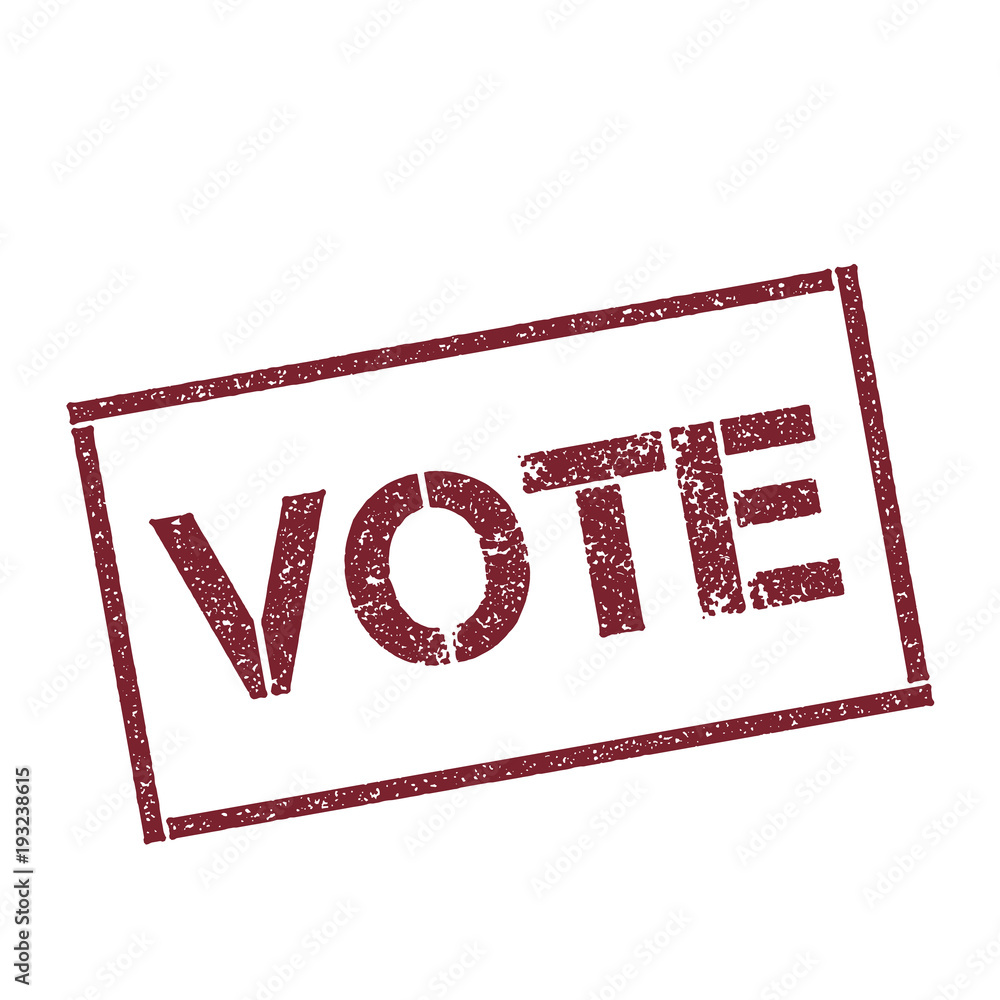 Vote rectangular stamp. Textured red seal with text isolated on white ...