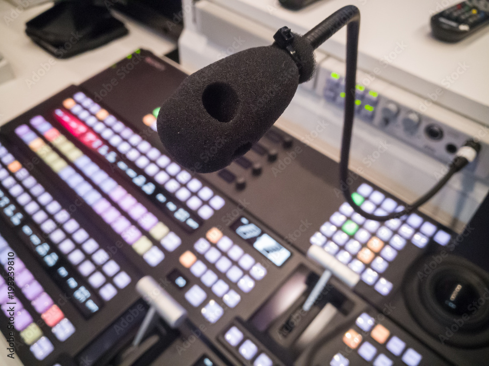 TV studio microphone., microphone in studio for voice actor, radio ...