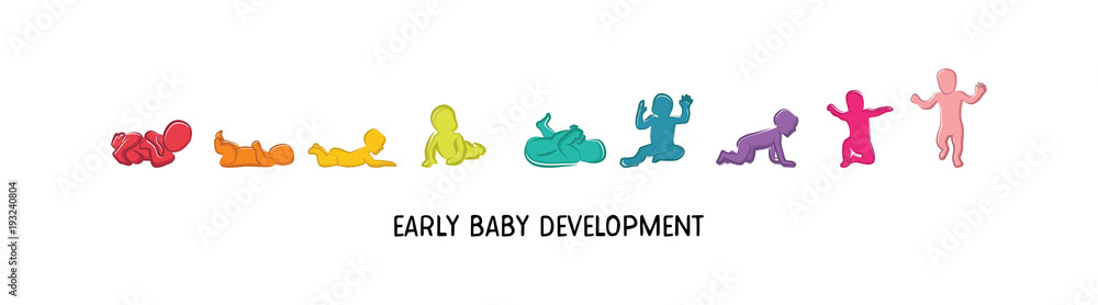 baby development icon, child growth stages. toddler milestones of first ...