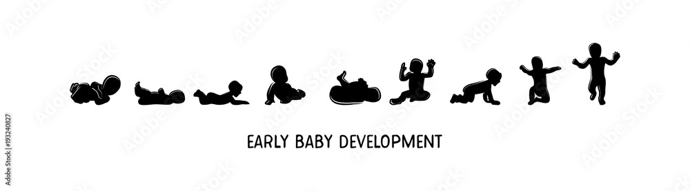 baby development icon, child growth stages. toddler milestones of first ...