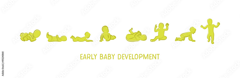baby development icon, child growth stages. toddler milestones of first ...