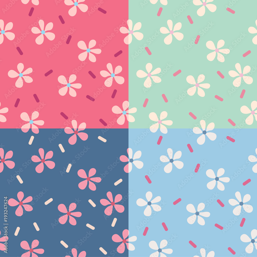 Floral pattern - Set of 4 different seamless patterns with spring ...