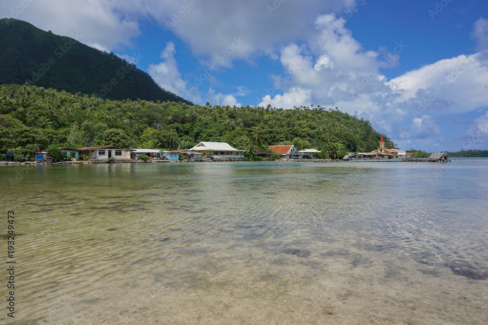 French Polynesia Huahine island, the village of Maeva on the shoreline ...