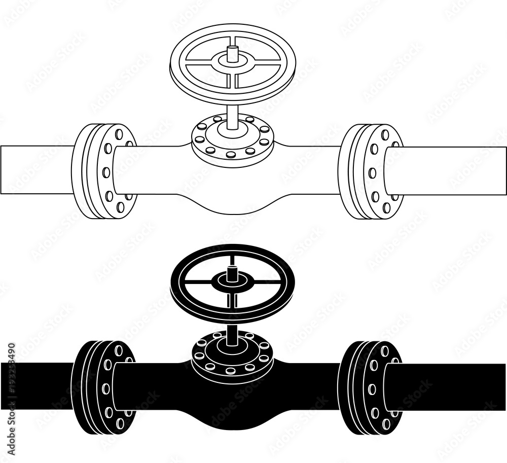 Pipe with valve drawing black and white vector eps 10 Stock Vector ...