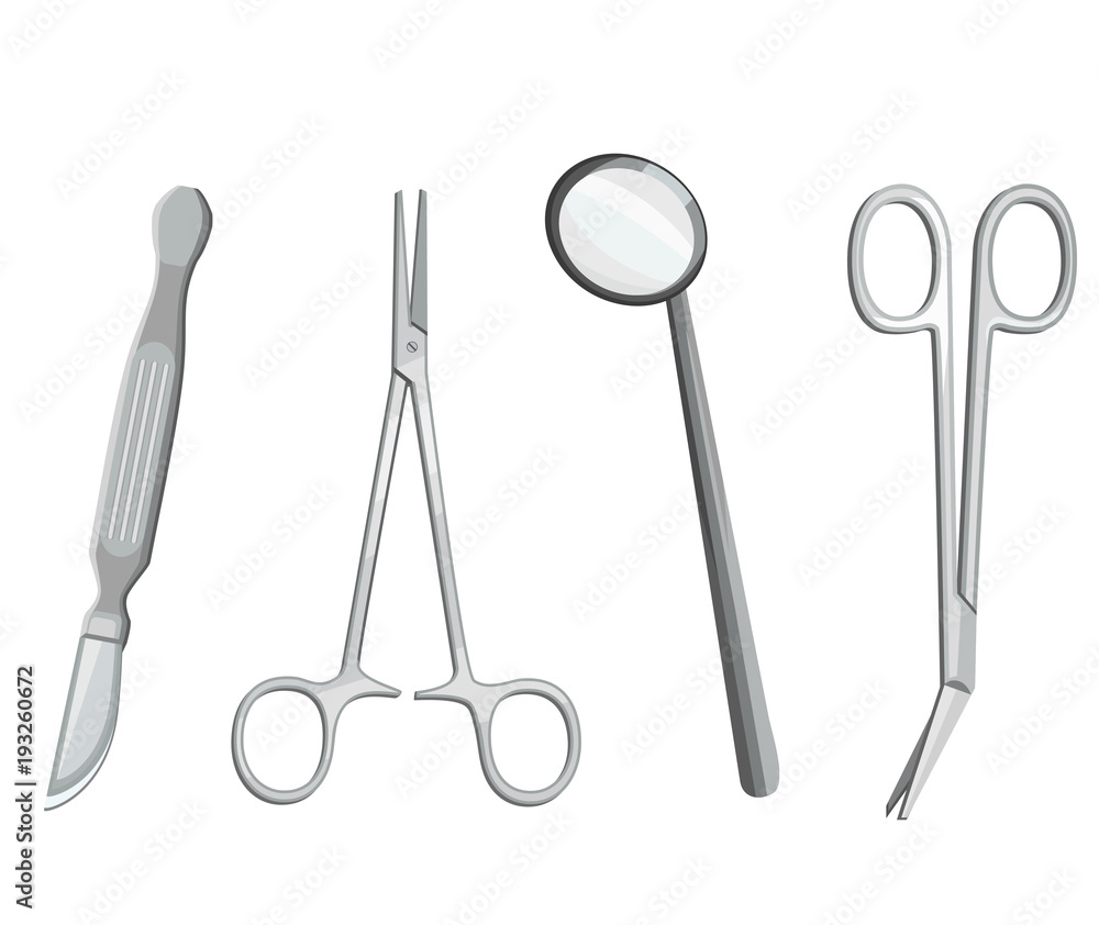 Vector medical tools set on white background, scalpel, scissors ...