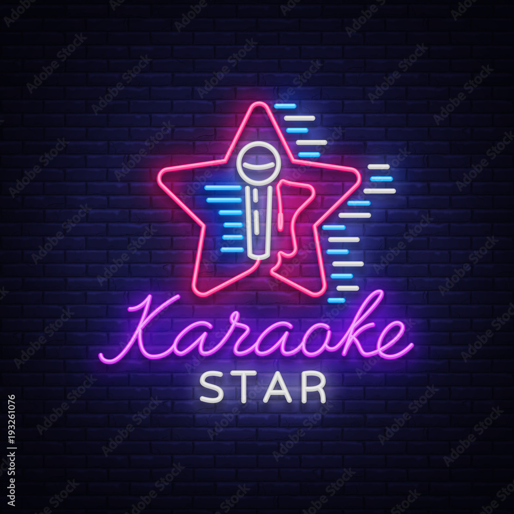 Vecteur Stock Karaoke Star Vector Neon Sign Luminous Logo Symbol