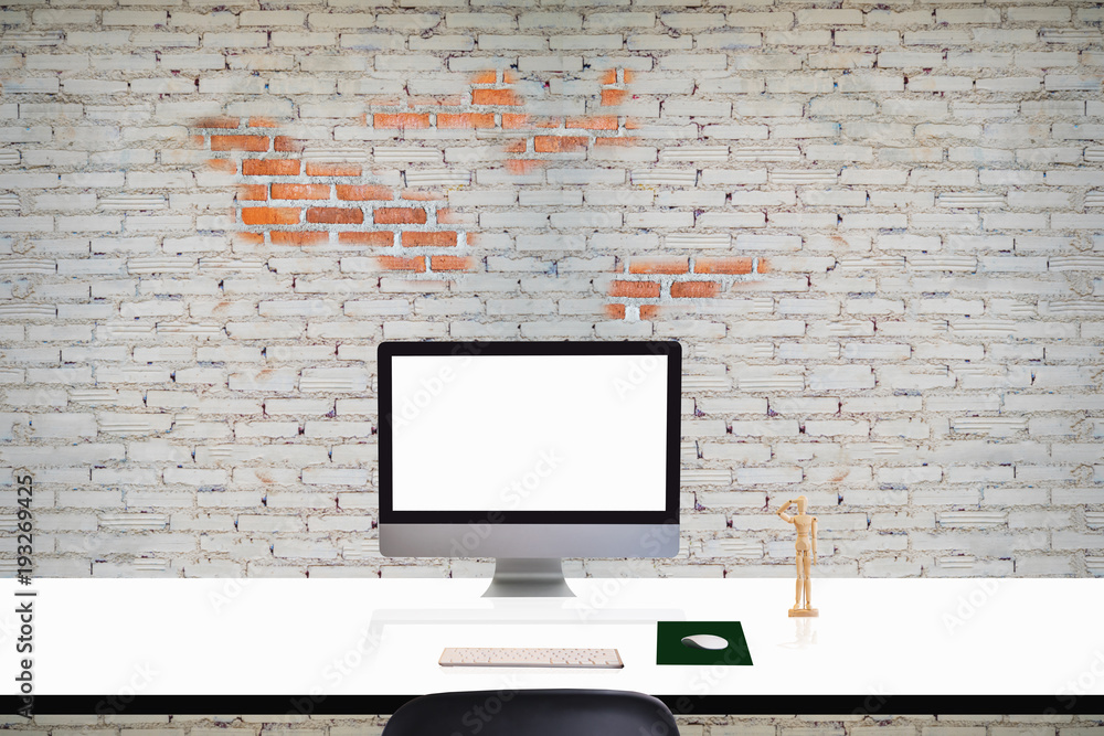 Comfortable workplace with modern desktop computer. Blank screen for ...