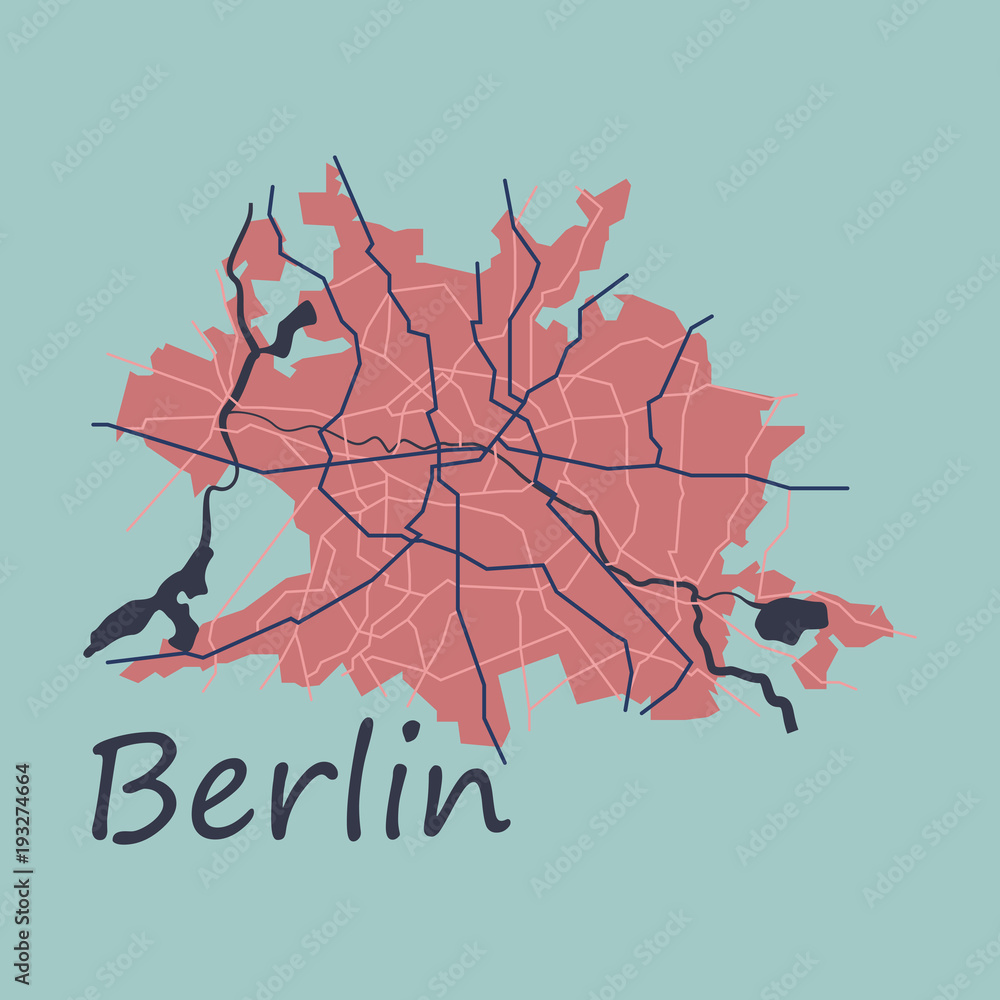 Flat Berlin city map with boroughs illustration silhouette shape Stock ...