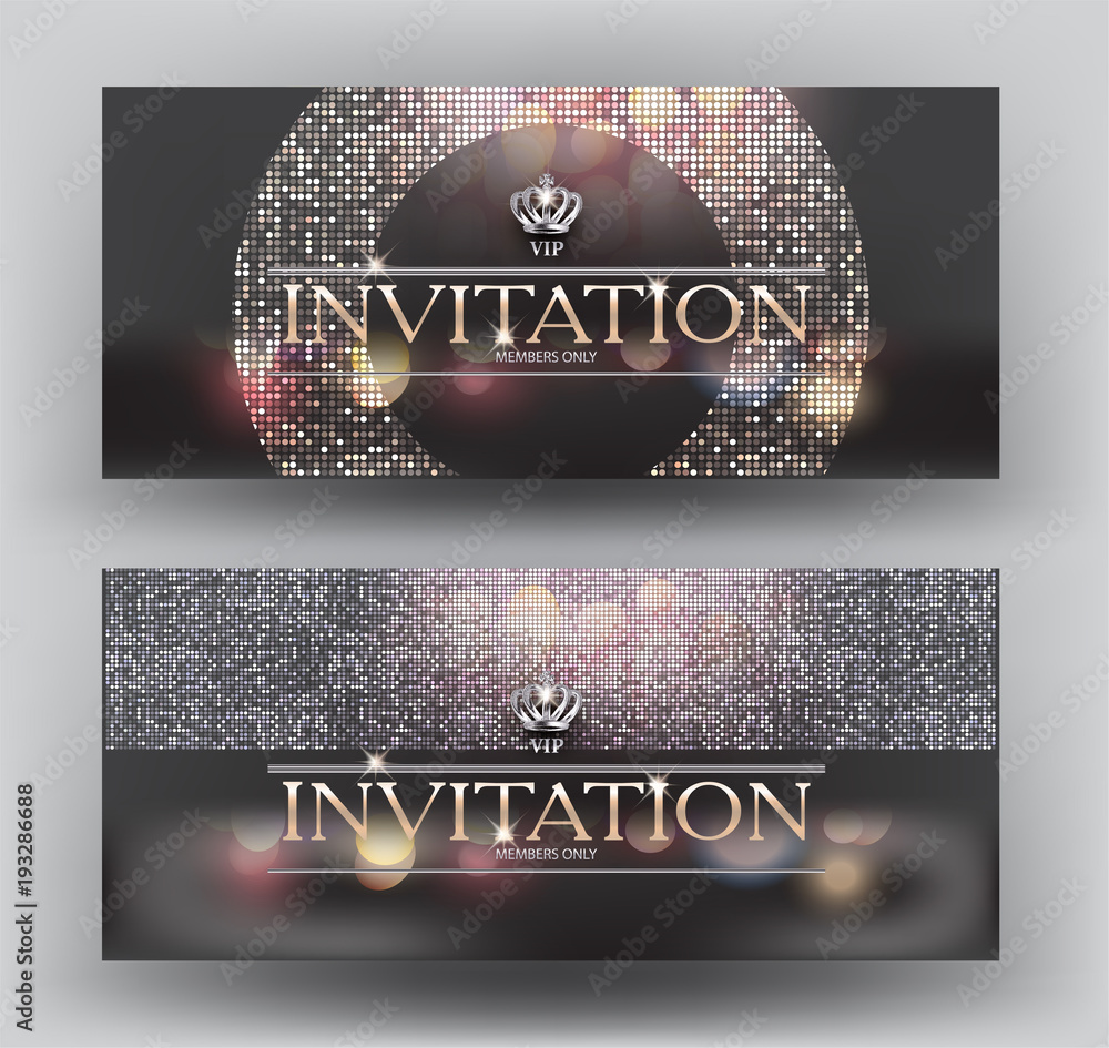 Elegant invitation VIP card with sparkling design elements and crown ...