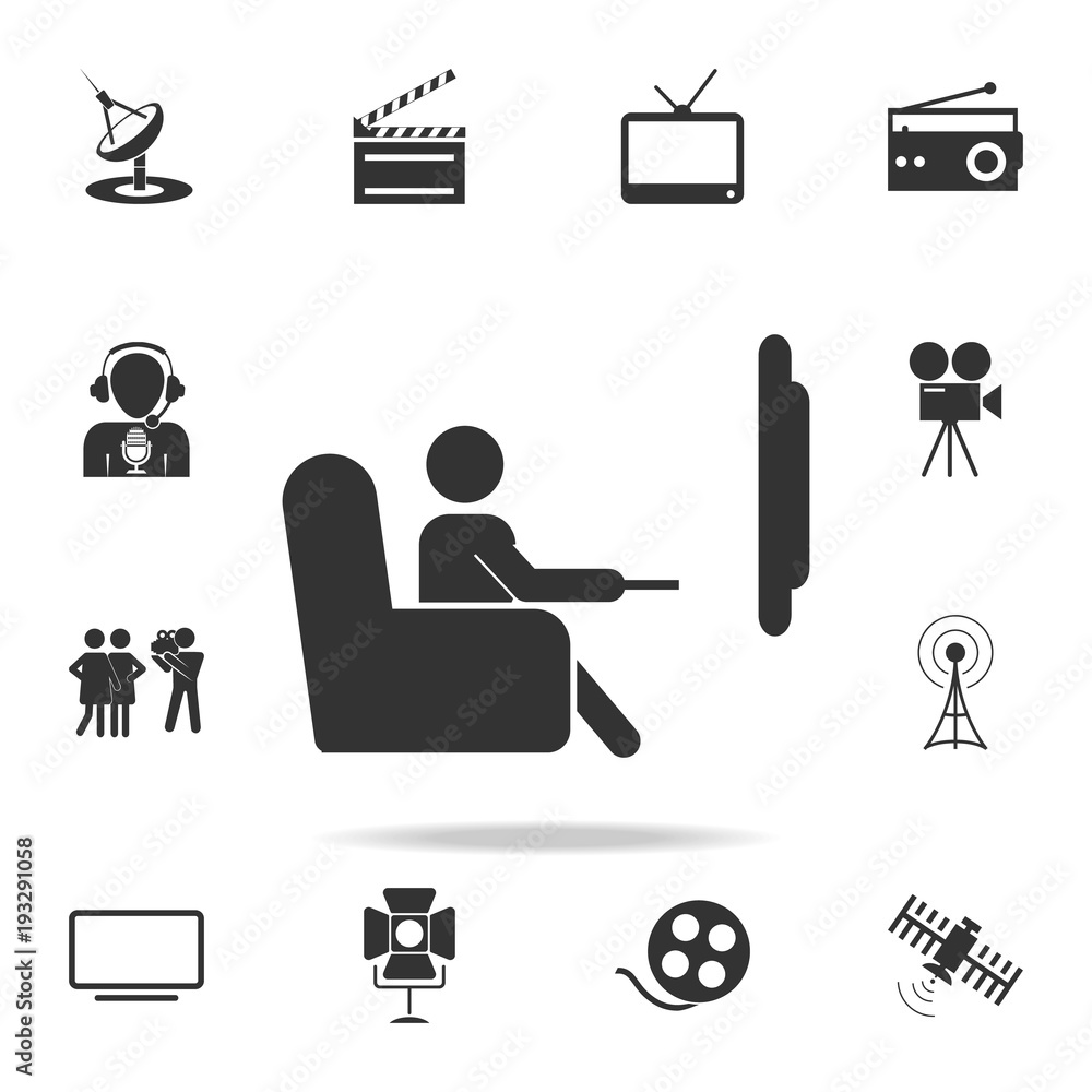 The man is watching TV. Detailed set icons of Media element icon ...