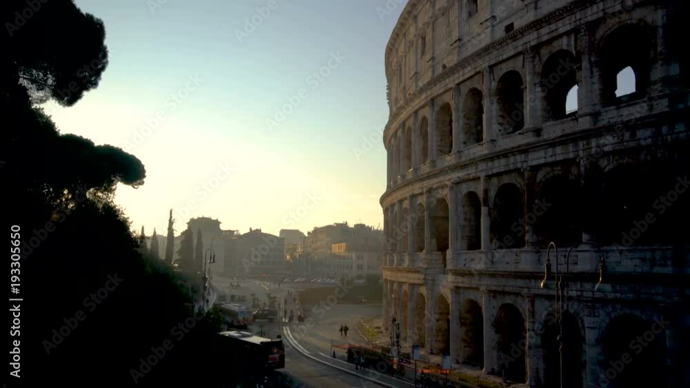 Rome Colosseum and crowded street of Rome , Italy . The Colosseum was ...