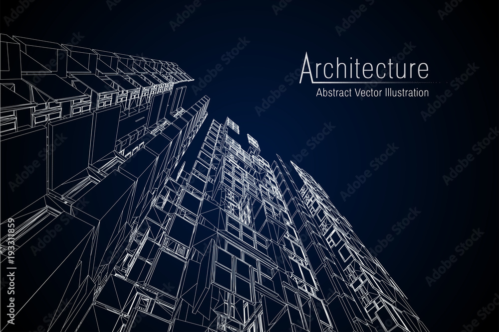 Modern architecture wireframe. Concept of urban wireframe. Wireframe ...