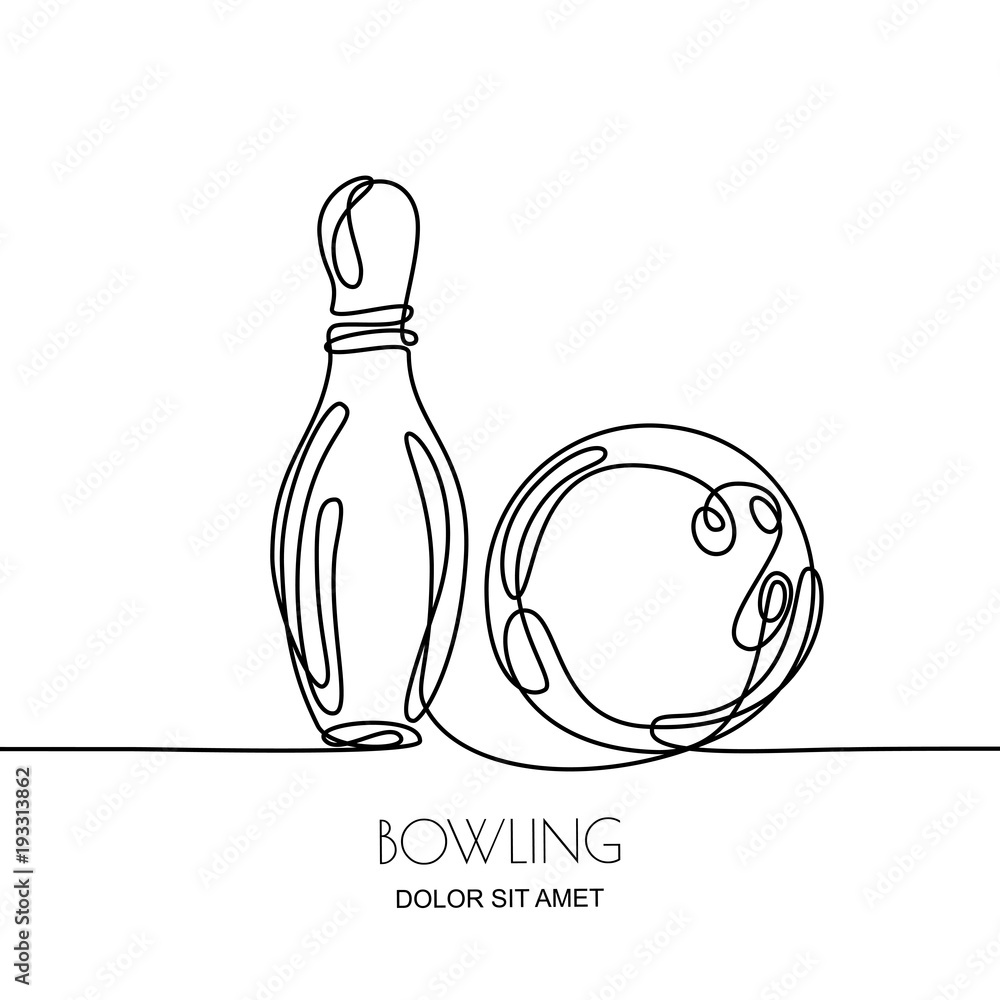 Continuous line drawing. Vector linear black illustration of bowling ...