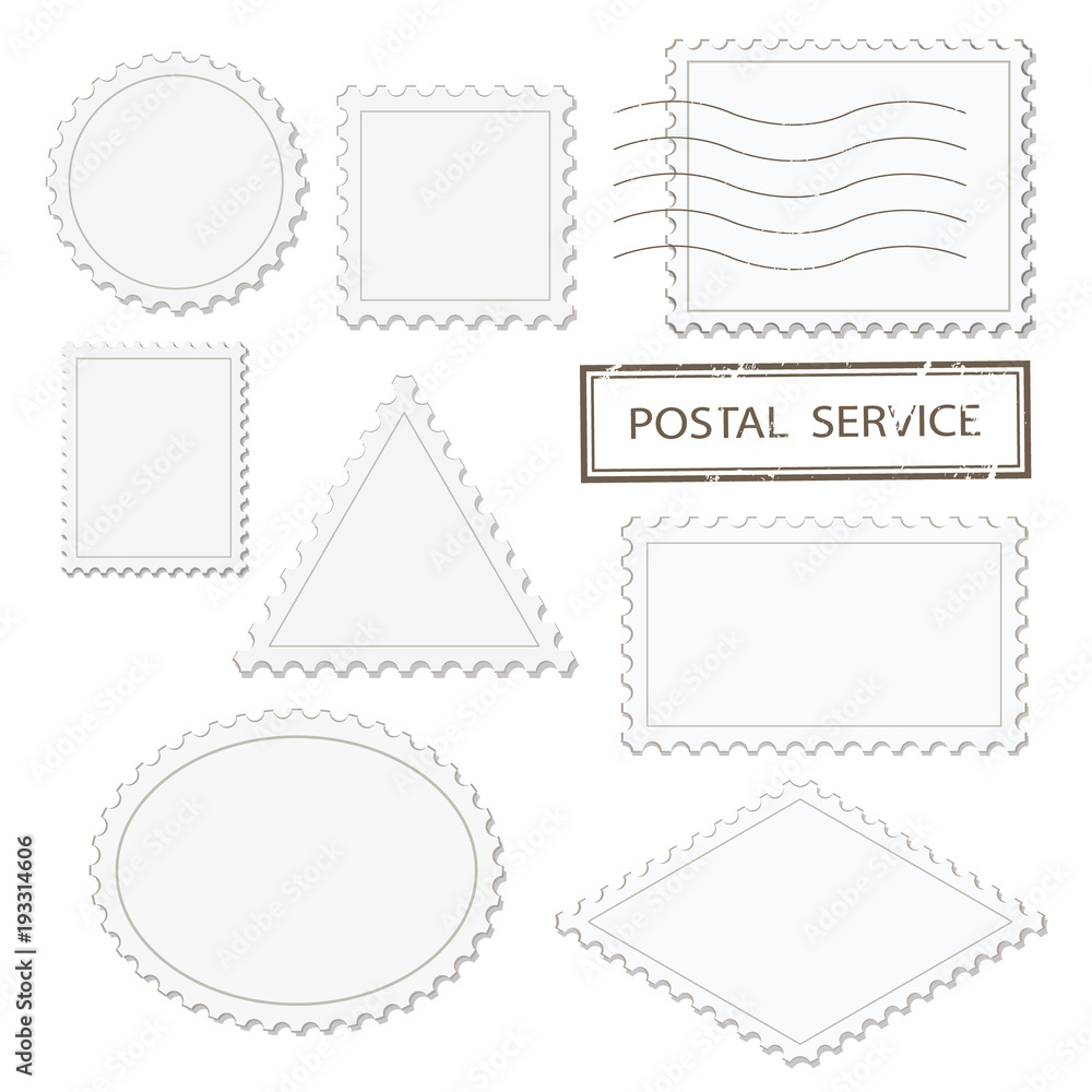 Blank postage stamps different shapes set - triangle, square, round ...