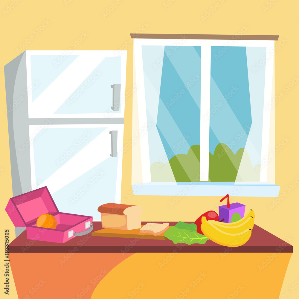 Kitchen Cartoon Vector. Classic Home Dining Room. Kitchen Interior ...