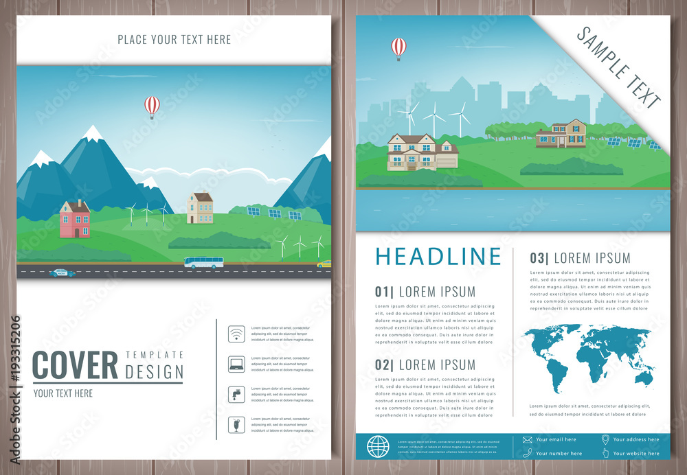 City brochure with suburban landscape. Template of magazine, poster ...