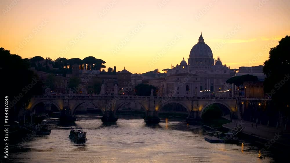 Rome Skyline with Vatican St Peter Basilica and St Angelo Bridge ...