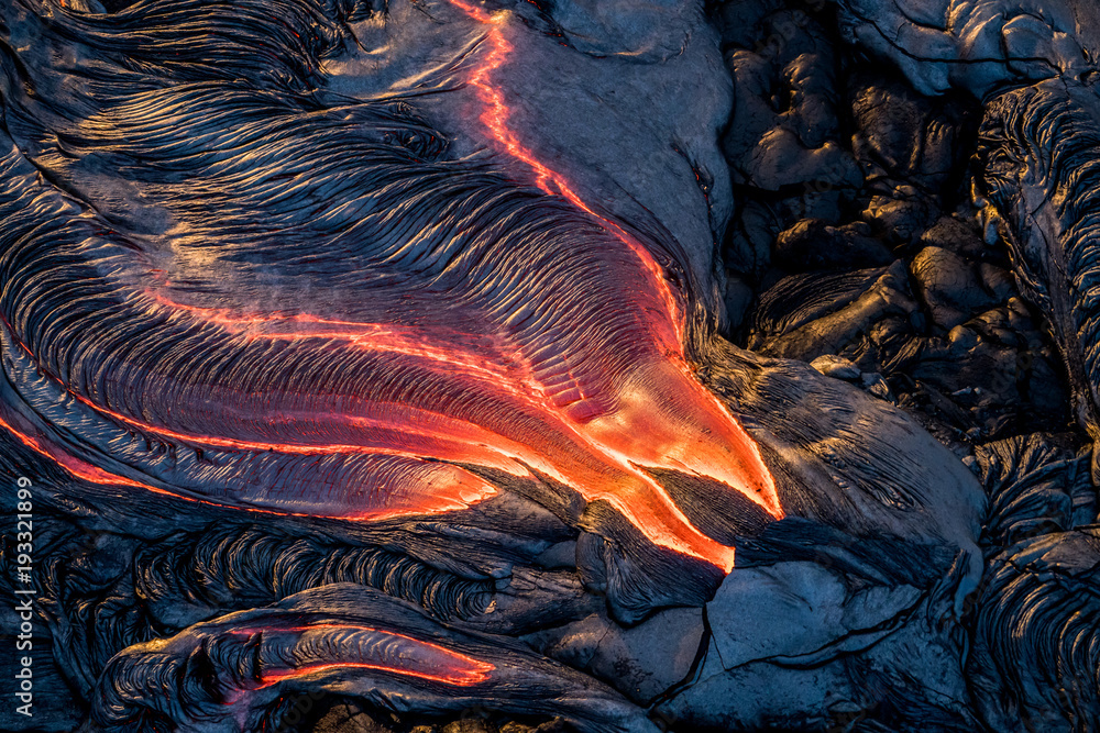 Aerial photo of active lava flow from volcano Stock Photo | Adobe Stock