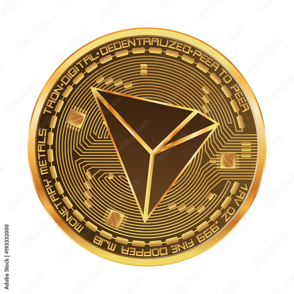 Crypto currency golden coin with tron symbol on obverse isolated on ...