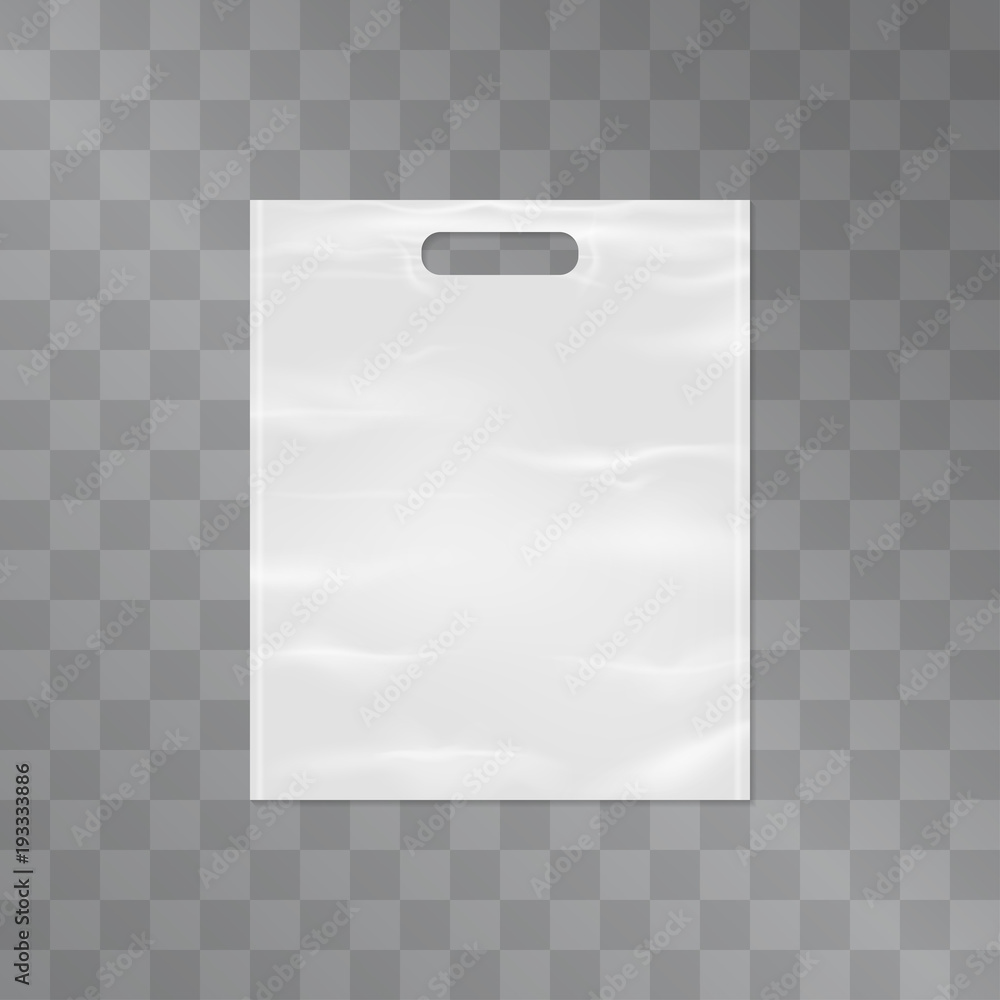 Plastic white bag with realistic crumpled texture, design isolated on ...