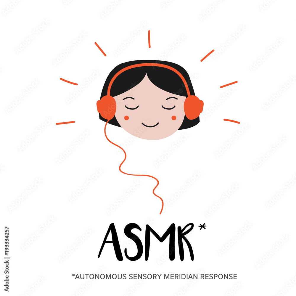 Girl enjoying sounds, triggers of ASMR content in his headphones. Stock ...