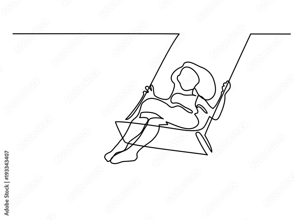 Continuous line drawing. Girl swinging on swing. Vector illustration ...