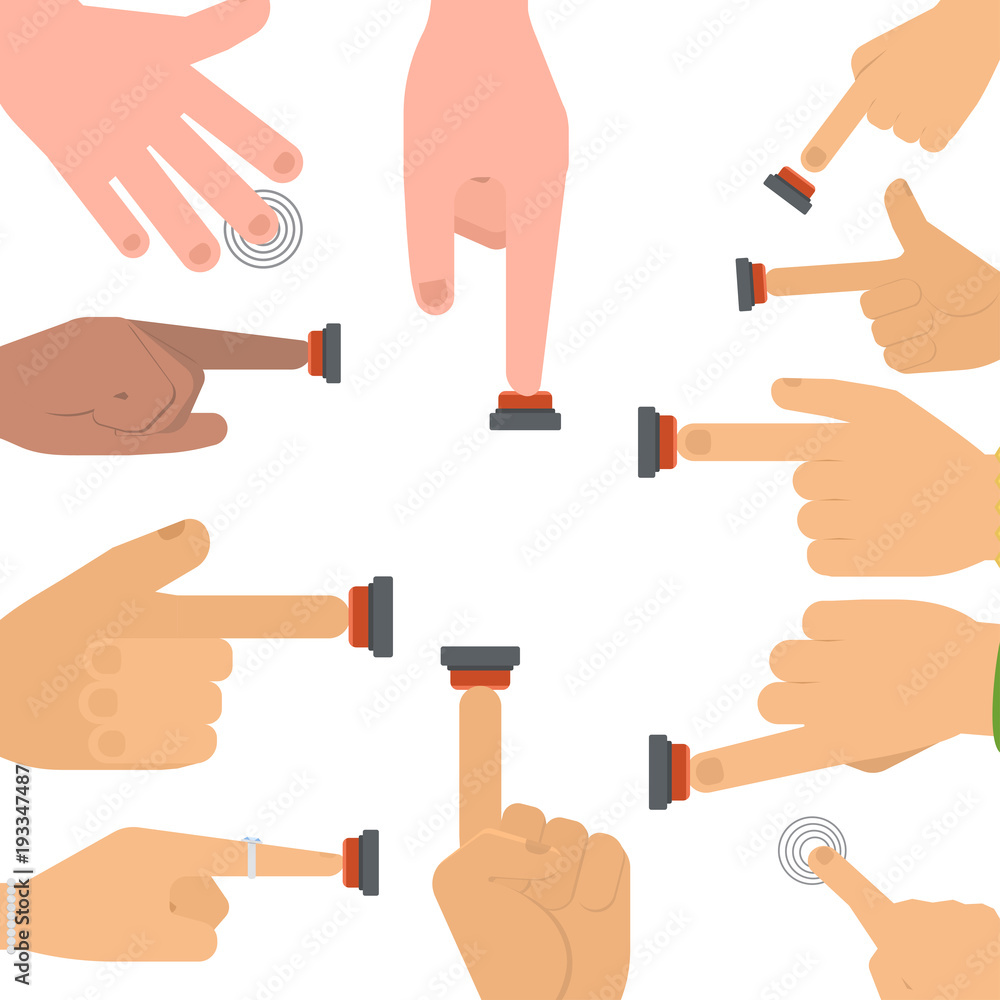 Hand press red button vector finger control start up arm push pointer ...