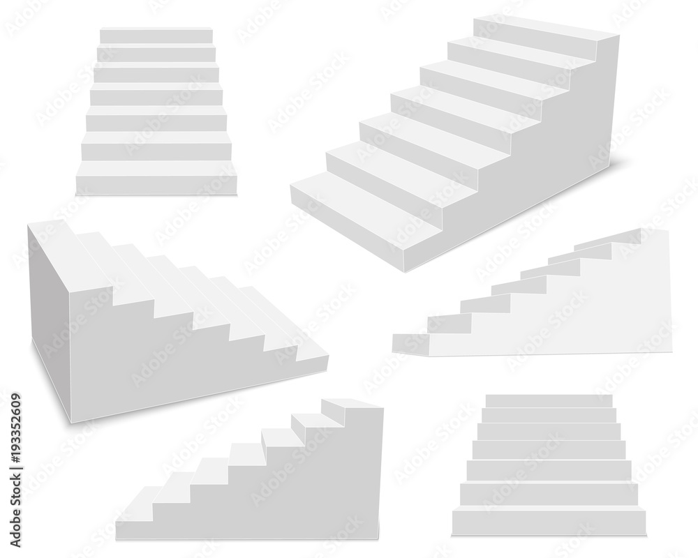 Creative vector illustration of 3d interior staircases, white stage set ...