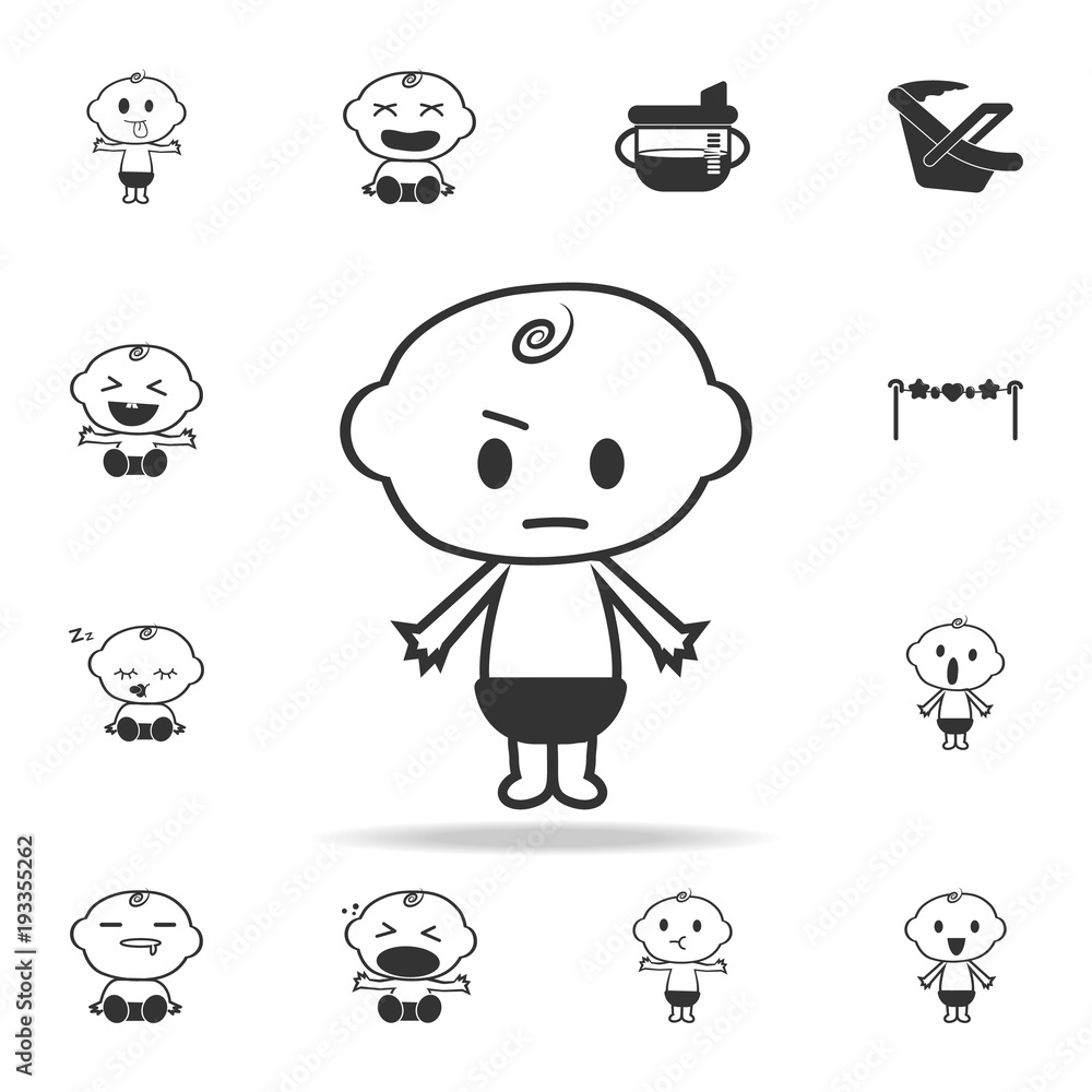 Little boy angry icon. Set of child and baby toys icons. Web Icons ...