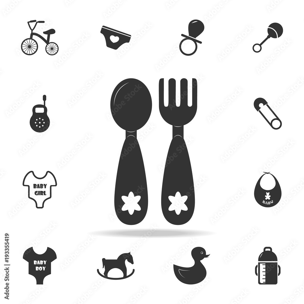 Baby spoon and fork icon. Set of child and baby toys icons. Web Icons ...