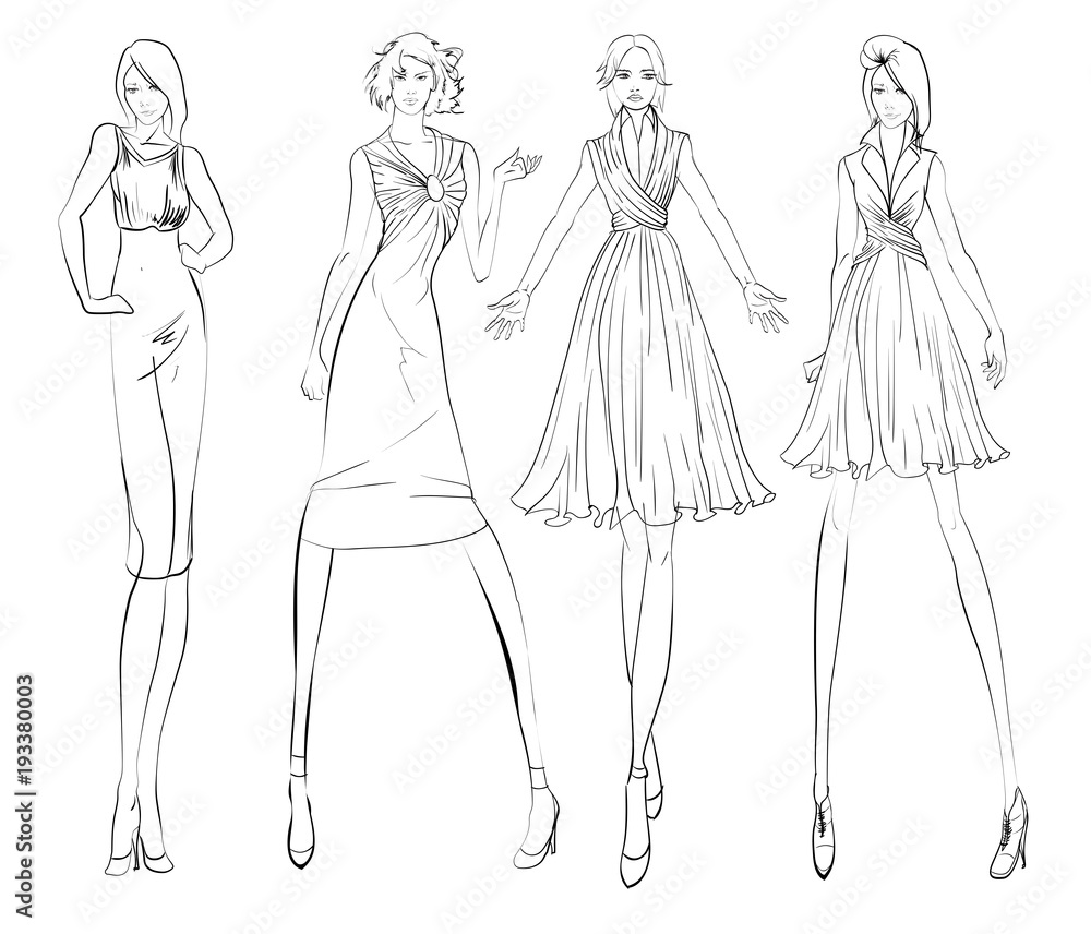 Sketch Fashion Girl Hand Drawn Fashion Model Vector Illustration