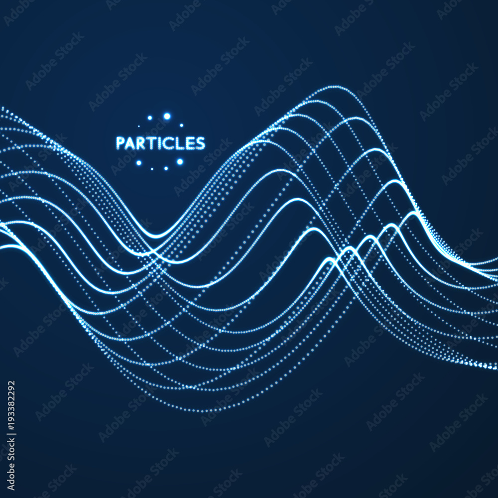 Wavy background. Array with dynamic particles. Composition with motion effect. 3d technology ...