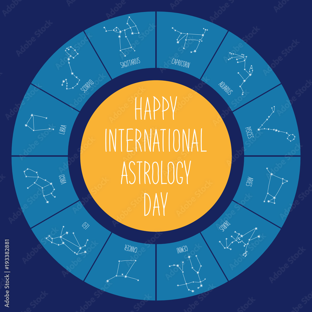 Cute International Astrology Day background with schematic hand drawn ...