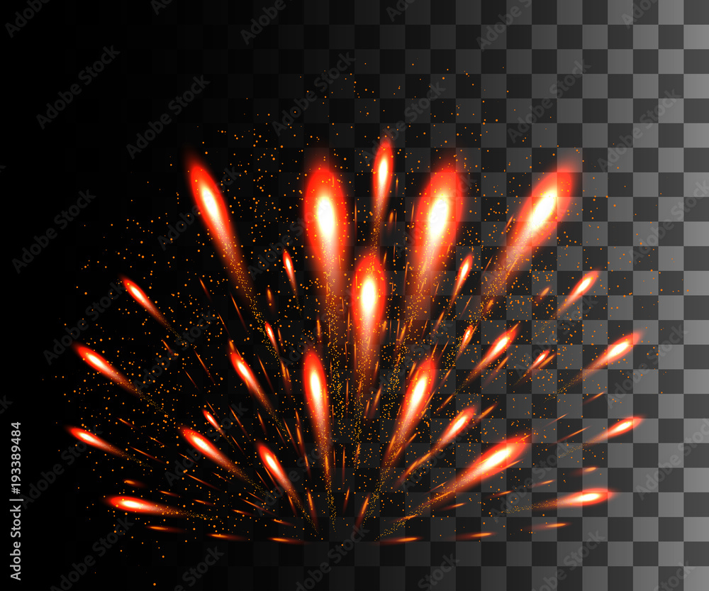 Glowing collection. Red firework, light effects isolated on transparent ...