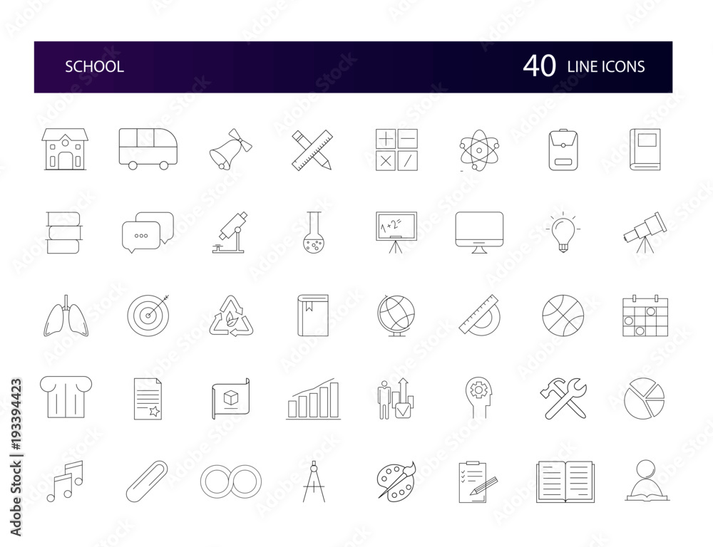 Line icons set. School pack. Vector illustration Stock Vector | Adobe Stock