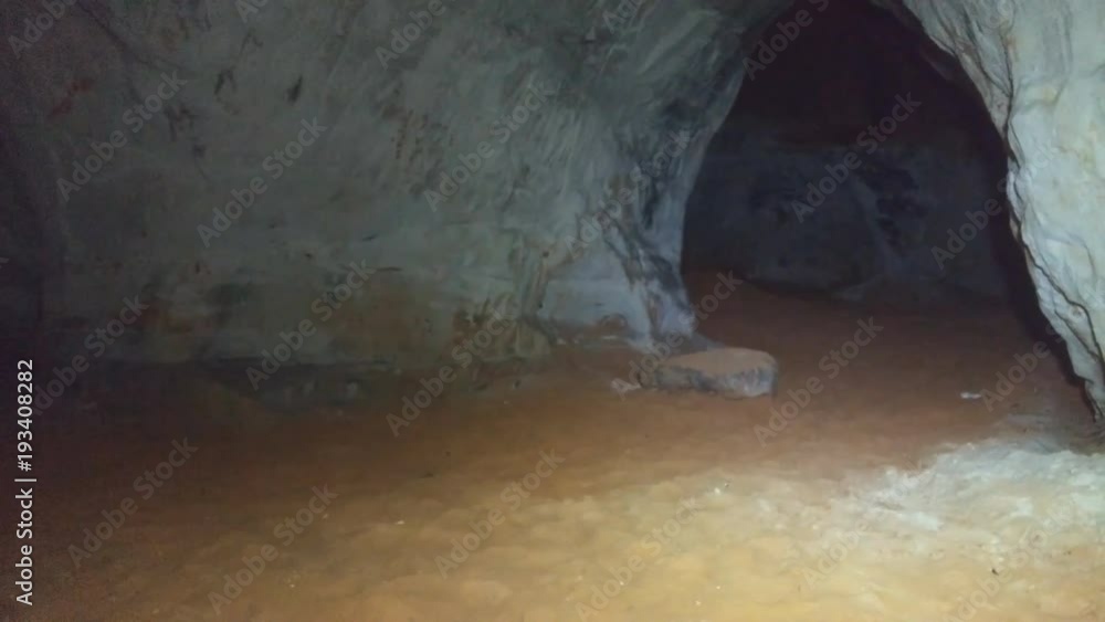artificial cave under earth journey. underground world of catacombs ...