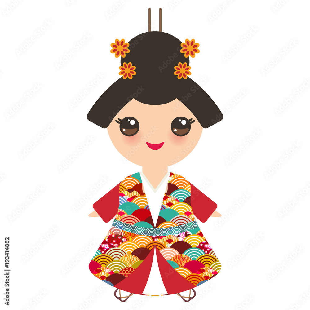 Japanese girl in national costume. kimono, Cartoon children in ...