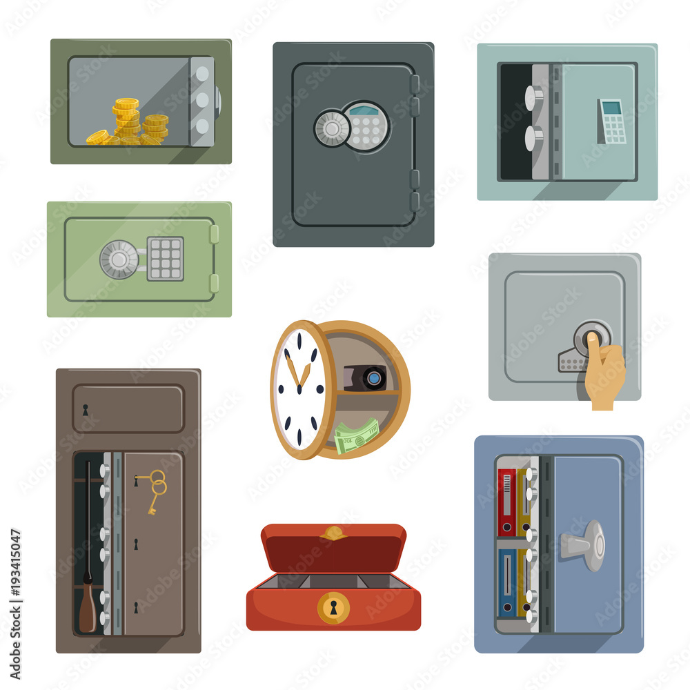 Different types of safes set, property security concept vector ...