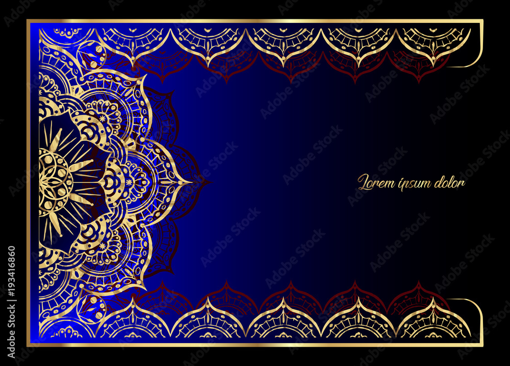 Golden vintage greeting card on a black background. Luxury ornament ...