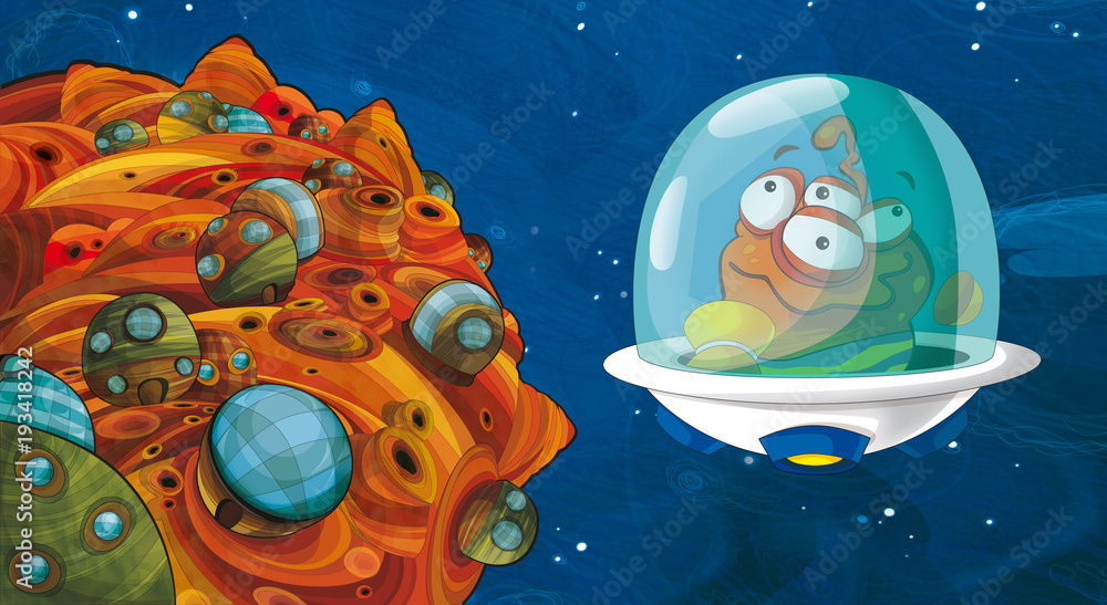 cartoon scene with some funny looking alien flying in ufo vehicle near ...
